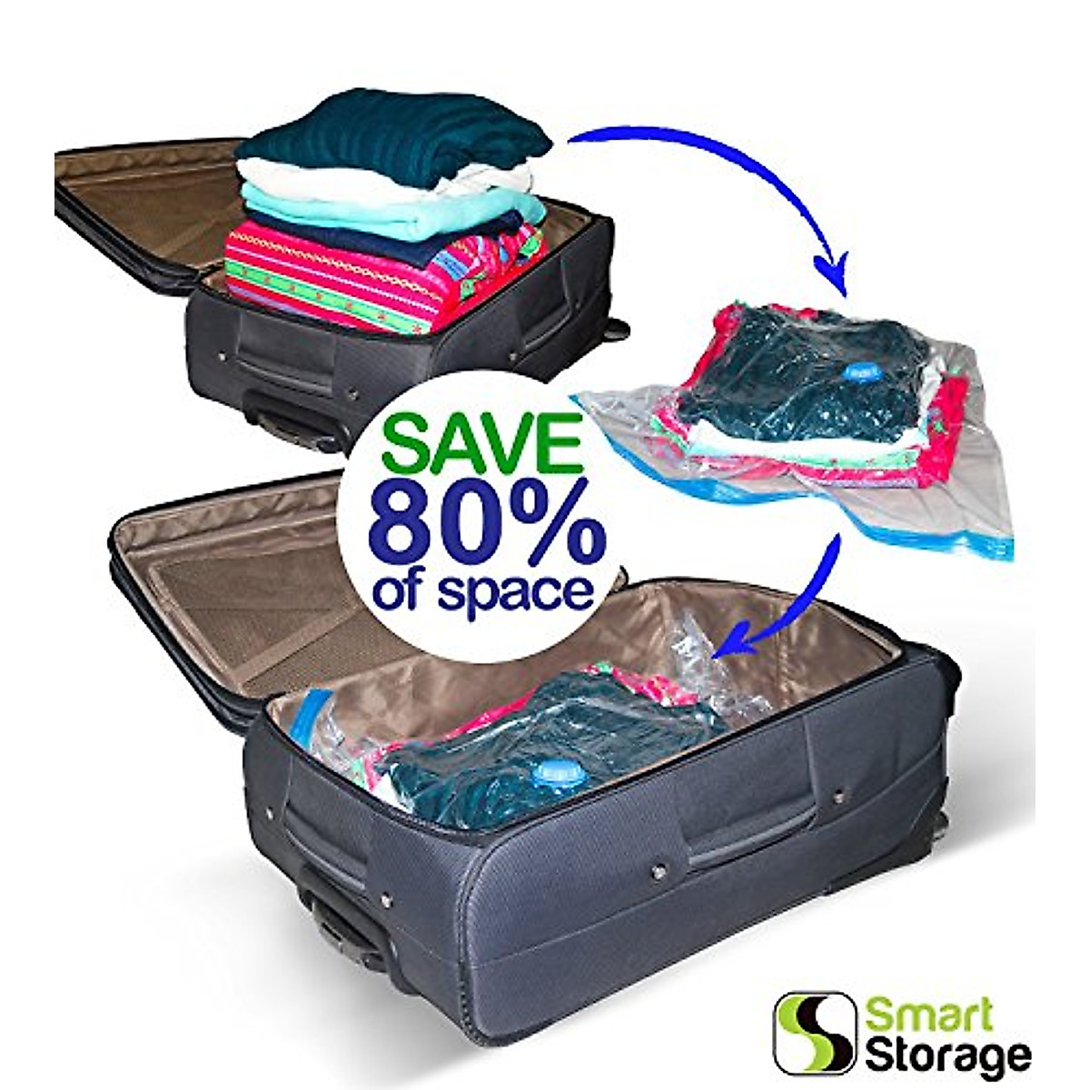 Smart Storage Vacuum Storage Bags, 8 Pack Space Saver Bags for Clothes, Pillows & Bedding, Travel Luggage, Vacuum Seal Storage Bags