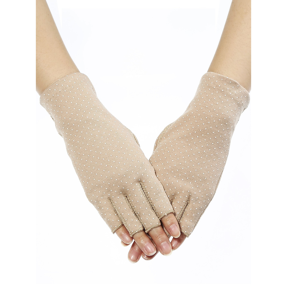 Maxdot Fingerless Gloves Non Slip UV Protection Driving Gloves Summer Outdoor Gloves for Women and Girls (Khaki,1 Pair)