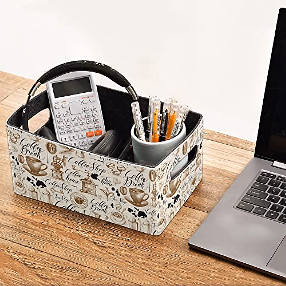 Coffee Storage Basket Felt Storage Bin Collapsible Felt Storage Cloth Baskets Containers Organizer for Clothes Towels Magazine