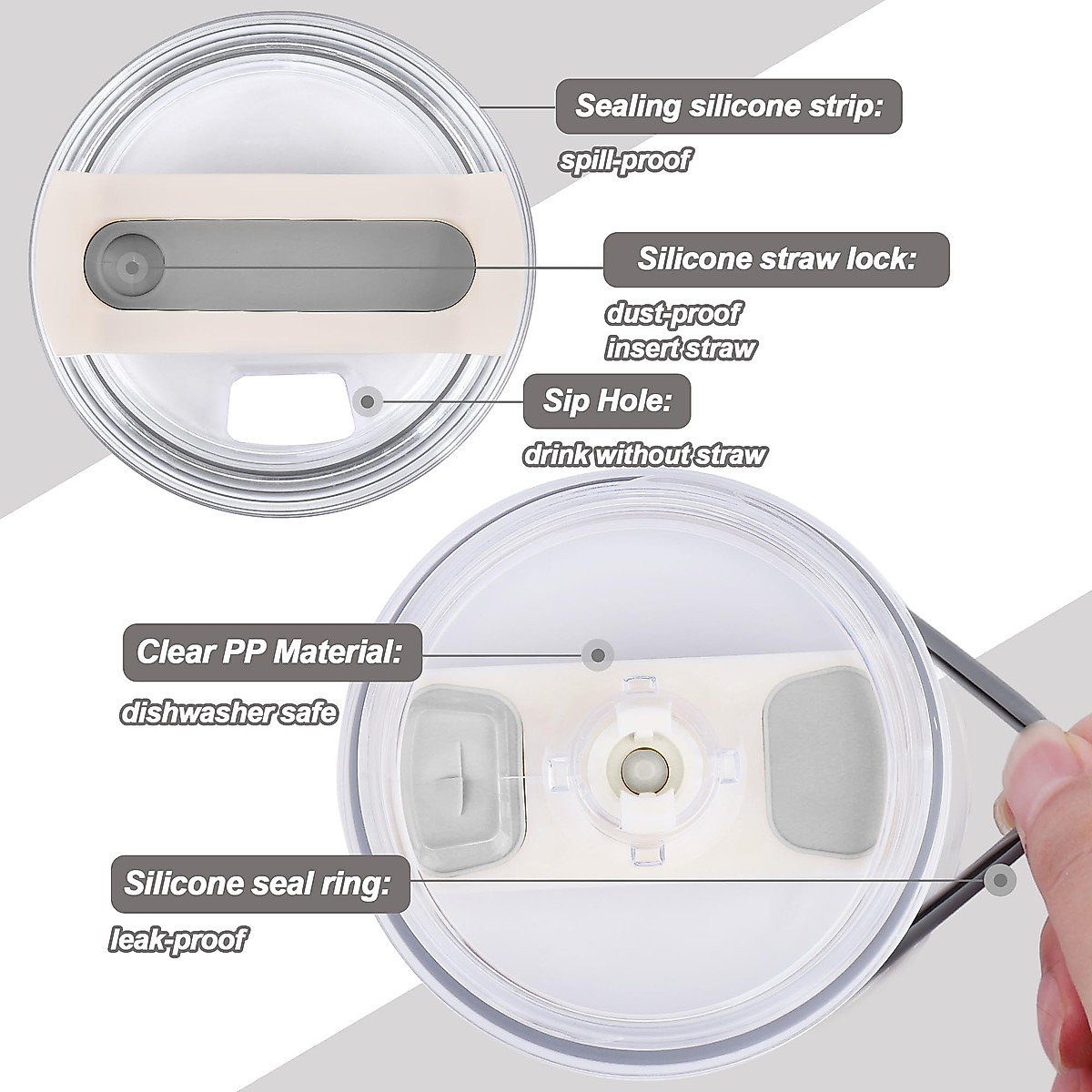AIERSA 2Pcs Lid Replacement for Stanley Quencher Cup H2.0 30 oz Original Tumbler with Handle, Cup Lids for Stanley Cup Accessories