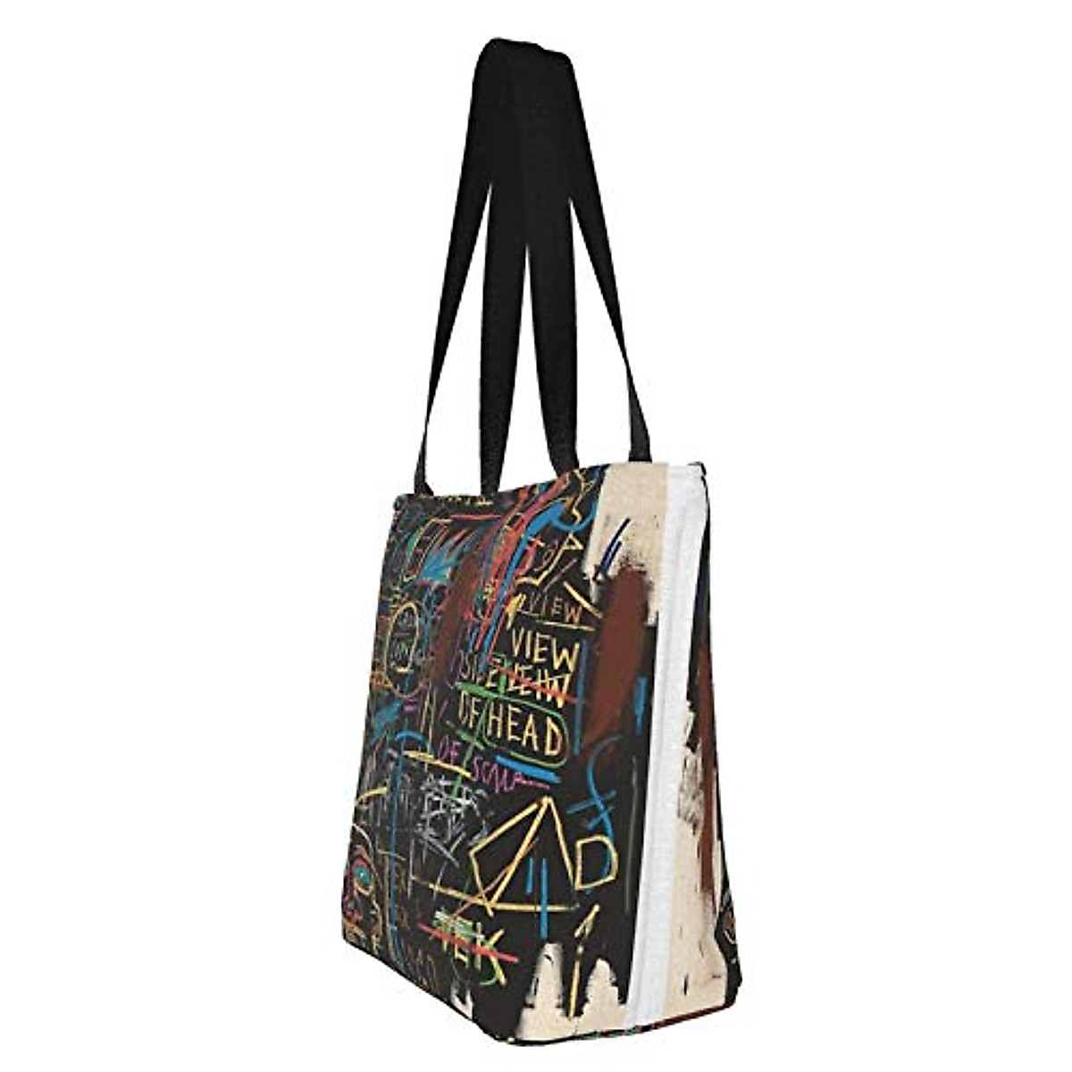 antcreptson Jean-Michel Basquiat Extra Large Canvas Market Beach Travel Reusable Grocery Shopping Tote Bag Portable Storage Handbags