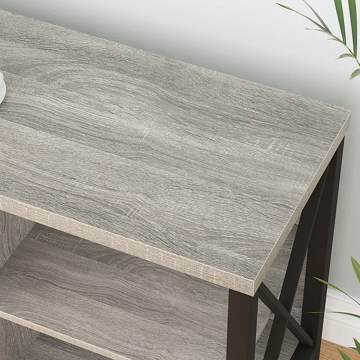 LVB Rustic Entertainment Center for 65 Inch TV, Industrial Wood TV Stand with Media Cabinet Storage, Farmhouse Metal Television Stands Console Table for Home Living Bedroom, Light Grey Oak, 55 Inch