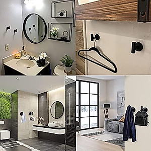 QUANHEE Bathroom Towel Hooks Matte Black SUS 304 Stainless Wall Hook Heavy Duty Hanger Coat/Robe/Hat for Kitchen Living Room Bedroom Hotel Office Cabinet 2 Pack (Matte Black), QUANHEE05