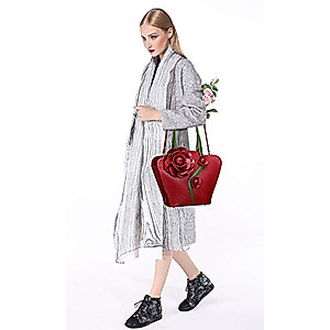 PIJUSHI Designer Floral Purses and Handbags for Women Top Handle Satchel Handbag Ladies Shoulder Bag（20105 Red）