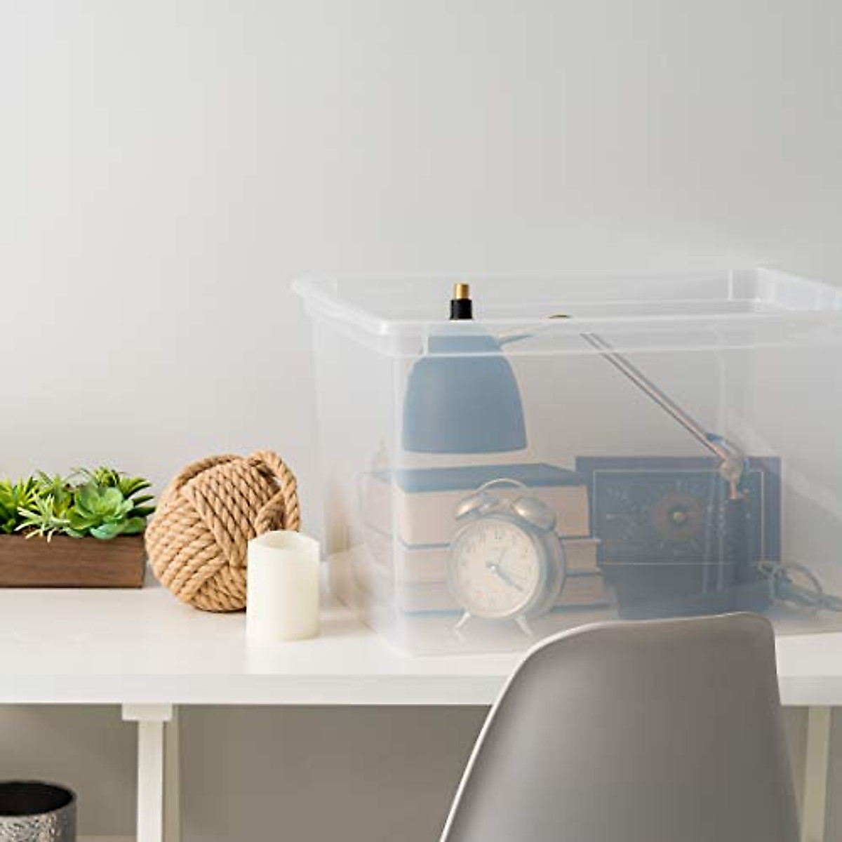 IRIS USA 68 Qt Clear Storage Box, BPA-Free Plastic Stackable Bin with Lid, 6 Pack, Containers to Organize Closet Shelves, Clothes, Blankets, Towels