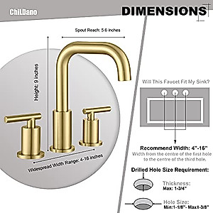 8 inch Widespread Bathroom Faucet with Drain and Supply Hose, 2 Handles Brushed Gold Bathroom Faucet for Sink 3 Hole, ChiLDano Bathroom Faucet Gold CH3166BG