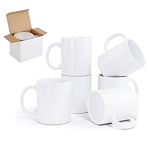 Holywarm Sublimation Mugs, White Coffee Mugs 11oz Sublimation Coffee Mugs AAA Coating Ceramic Mugs with Large Handle, Sublimation Blanks White Mugs Coffee Mug Set with Gift Boxes (6)