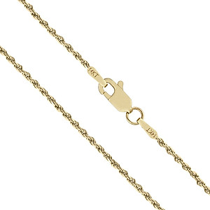 Honolulu Jewelry Company 14K Real Solid Yellow Gold 1mm Rope Chain Necklace Lobster Clasp - 20 Inches