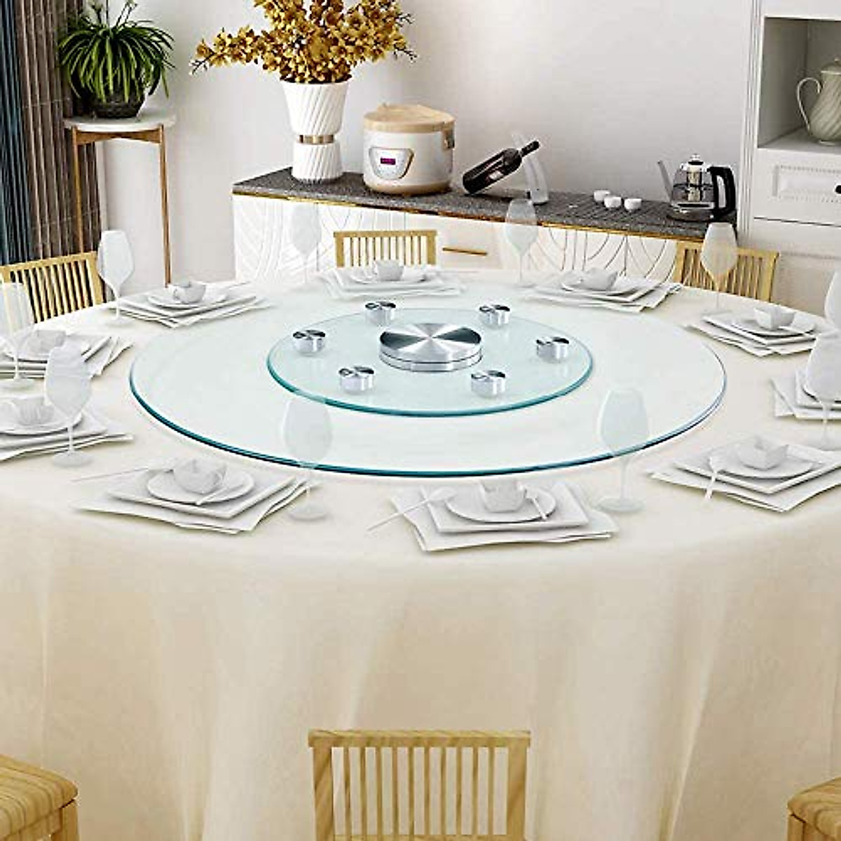 MANG Large Tempered Glass Lazy Susan Round Rotating Turntable Tray Kitchen Dining Table Serving Plate For Family/Birthday Parties, Chinese Restaurant