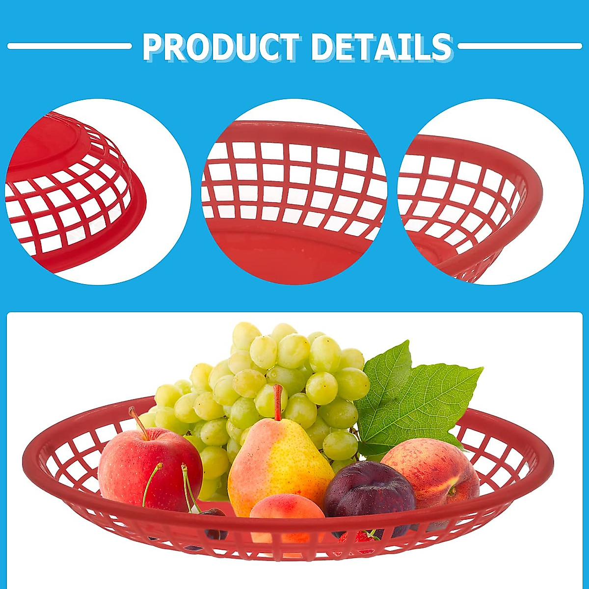 Cezoyx 50 Pack Red Fast Food Basket, 8.9 x 5.6 x 1.5 inch Oval Bread Fry Baskets Plastic Food Serving Tray for Fast Food Restaurant Supplies, Deli Serving, Chicken, Burgers, Sandwiches, Fries