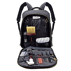 NNIAN Bag Backpack Case for Barbers Clippers and Supplies, Travel Bags for Hairdressing, Backpack Organizer for Hairstyle with USB and Headphone Port (Black)