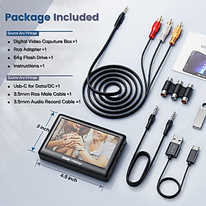 Convert Vhs to Digital Mp4 - Vinyl Cassette CD Player to Mp3 Converter - Vintage Video Audio Capture Box Adapter for Hi8 Player/8mm Tape/Vhs-c/Camcorder / Mini Dv Deck, Substitute Vhs to Dvd Machine