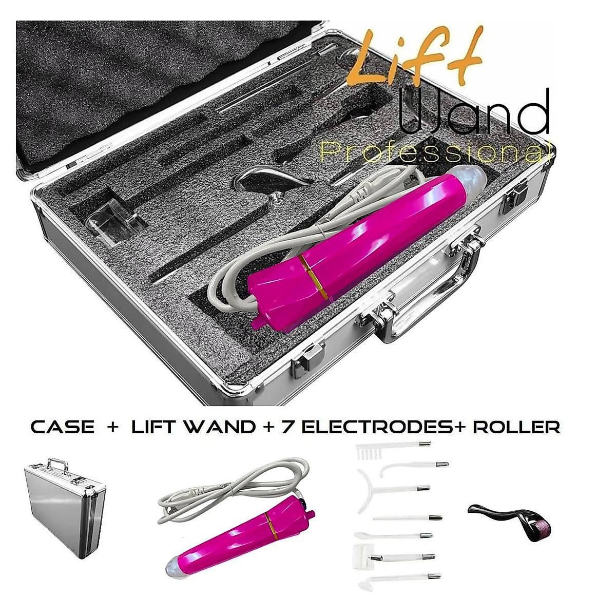 Lift Wand Professional High Frequency Facial Wand Machine Includes 7 Electrodes, and Aluminum Case, Anti Aging Device, Diminish Wrinkles, Scars, Dark Circles, Breakthrough Device for Beauty