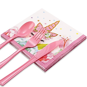 Gudvilla Birthday Decorations for Girls, 168 Pcs Pink Birthday Plates and Napkins Party Supplies, Girl Birthday Party Plates for 1st 2nd 3rd 4th 5th Girl Birthday Decorations, Serves 24 Guests