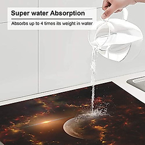 Galaxy Space Planet Printed Drying Mat For Kitchen Ultra Absorbent Microfiber Dishes Drainer Mats Non-Slip Silicone Quick Dry Pad - 18 X 16inch