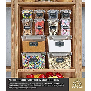 Chef's Path Airtight Food Storage Containers for Pantry Organization and Storage (12 PC Set) - BPA Free Baking Storage Containers Set- Kitchen Bulk Food Canisters for Sugar, Flour & Baking Supplies