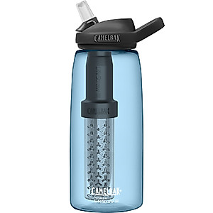 CamelBak eddy+ Water Filter Water Bottle by LifeStraw Integrated 2-Stage Filter Straw - For Hiking, Backpacking, Travel, and Emergency Preparedness - 32oz Tritan Renew, True Blue