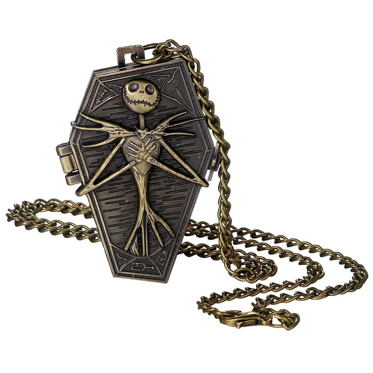 Lancardo Men's Pocket Watch Bronze Vintage Irregular Punk Skull Case Arabic Numeral Display Quartz Pocket Watch with Chain for Father's Day