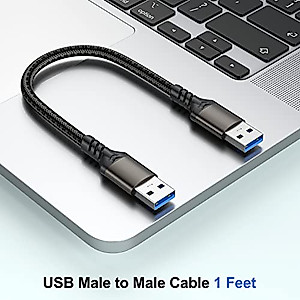 USB to USB Cable 1 Feet, USB 3.0 Male to Male Cable USB A to A Cable Cable Cord for Data Transfer Compatible with Hard Drive, Laptop, Monitor, TV, DVD Player, Camera and More