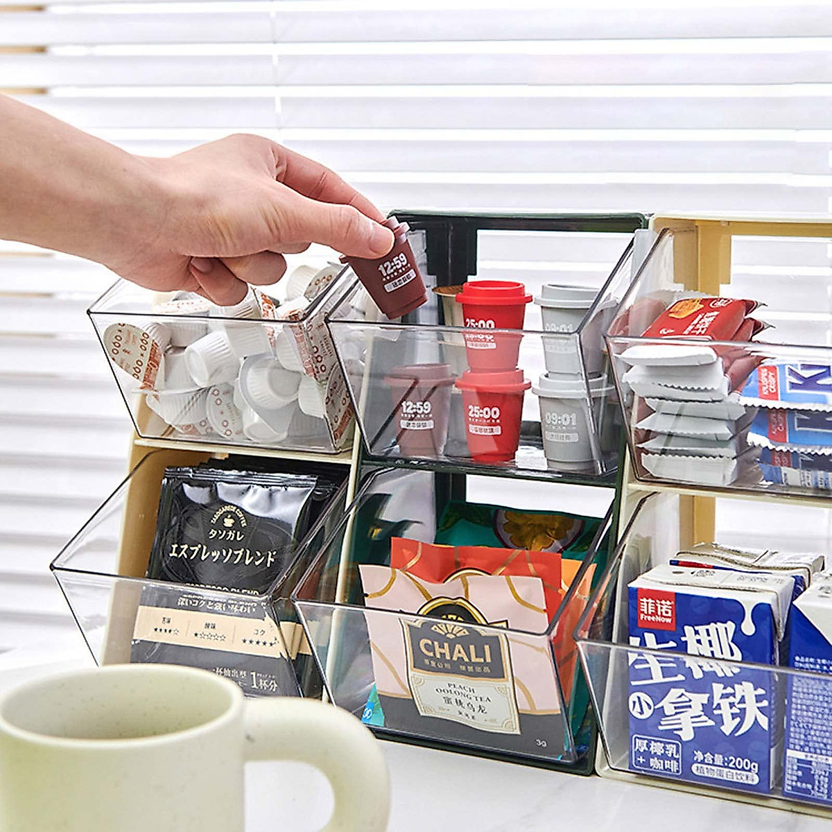 Tea Bags Storage Holder Dustproof Milk Tea Bag Organizer Rack Detachable Storage Box Divided Storage Bins Tea Bag Holder Organizer