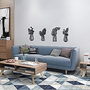 Bwytbwy Metal Flowers 4 Pieces, Wrought Iron, Black Metal Wall Decor for Living Room Bathroom, Metal Wall Art for Kitchen