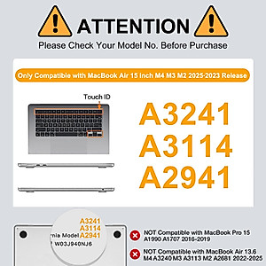 MOSISO Compatible with MacBook Air 15 inch Case M4 M3 M2 2025 2024 2023 Release A3241 A3114 A2941 with Touch ID, Plastic Hard Shell Case&Keyboard Cover&Screen Protector&Storage Bag, Crystal Clear