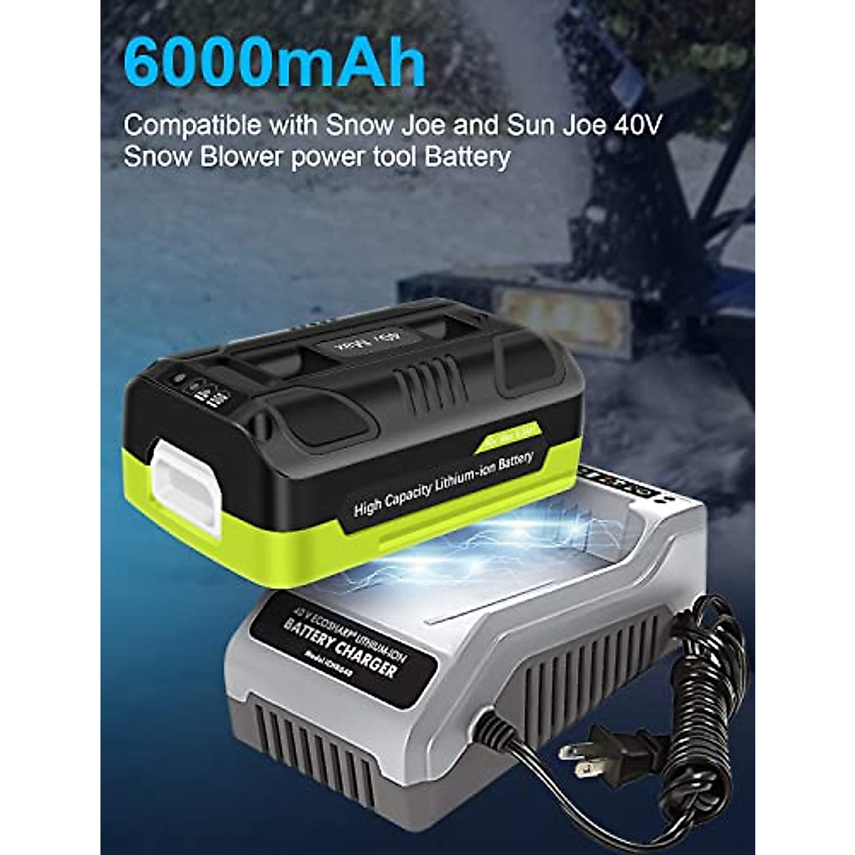 Aoasur 6.0Ah Battery Replacement for Snow Joe 40V and Sun Joe 40V Battery (Green)