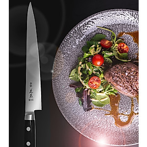 MASAMOTO VG Sujihiki Slicing Knife 10.5" (270mm) Made in JAPAN, Professional Japanese Slicer Knife for Brisket, Meat, Sashimi, Super Sharp Japanese Stainless Steel Blade, Full Tang POM Handle, Black