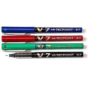 Pilot V7 Hi-Techpoint Rollerball Mixed Pack Of 4 Black/Blue/Green/Multicolor/Red