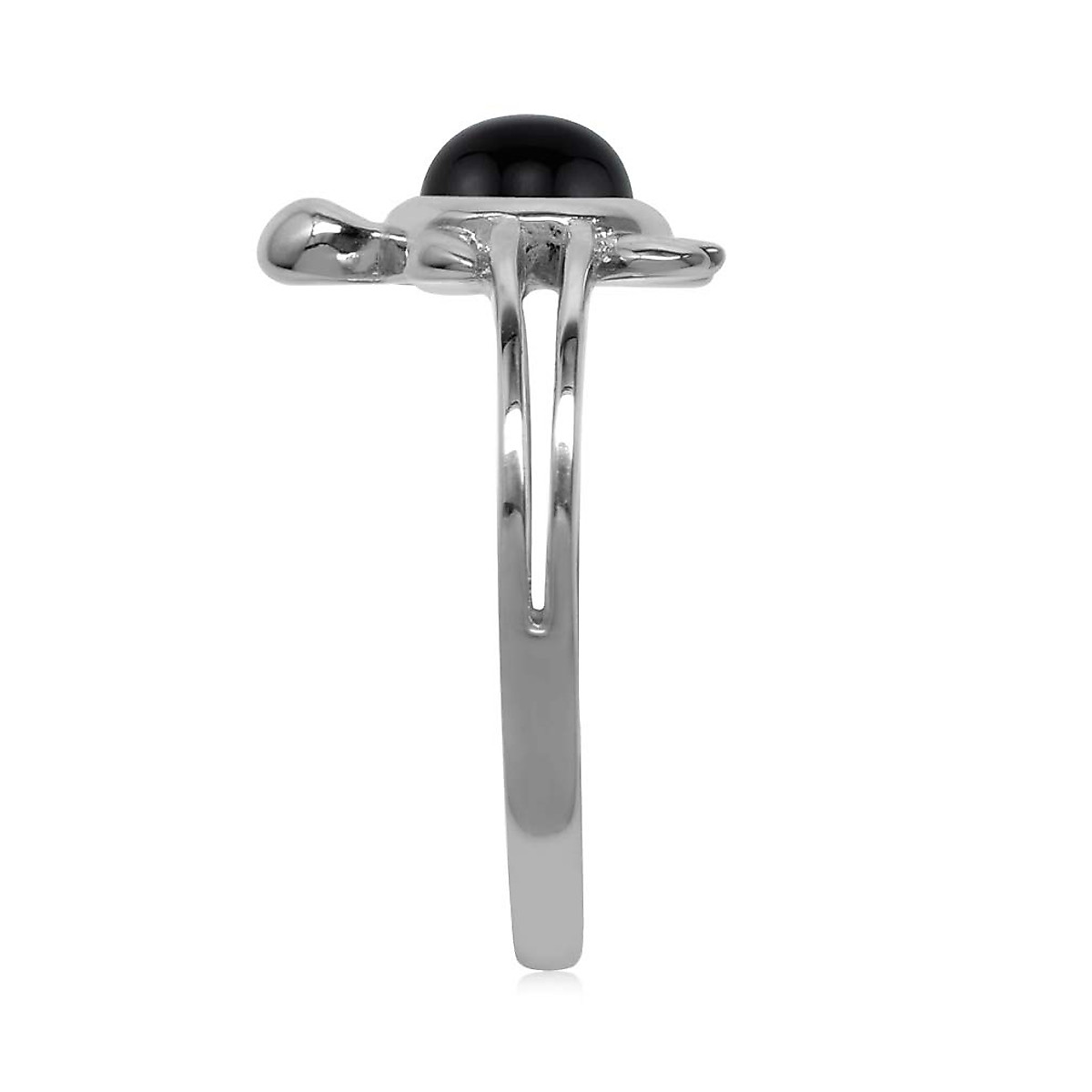 Silvershake 6MM Natural Round Shape Black Onyx 925 Sterling Silver Turtle Sea Life Fashion Casual Solitaire Ring Size 6.5