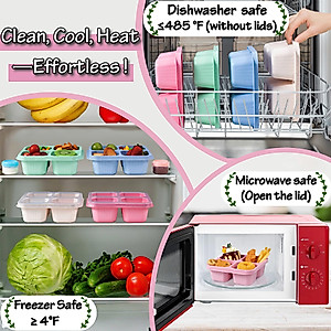 KTKUDY 4 Pack Snack Containers with lunch Bag & Sauce Box - 4 Compartments Bento Snack Box - Reusable Meal Prep Lunch Container for Kids Adults - Divided Food Storage Containers for School Work Travel