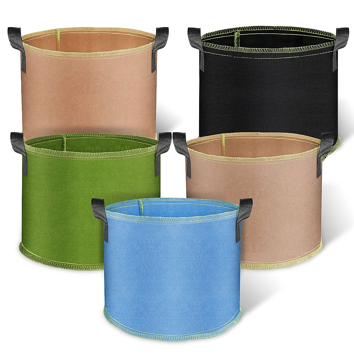 OMMO 5-Pack 7 Gallon Grow Bags Thickened Non-Woven, Aeration Fabric Planter Grow Pot with Durable Handles and Reinforced Side, Heavy Duty Cloth Pots for Small Trees, Fruits, Vegetables and Flowers