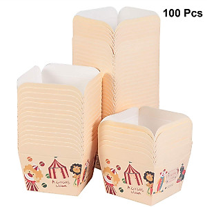 TOYANDONA 100pcs Paper Baking Cup Small Square Cake Wrappers Cupcake Liners Desserts Holders Muffin Cases for Weddings Birthdays Baby Shower (Cartoon Circus)