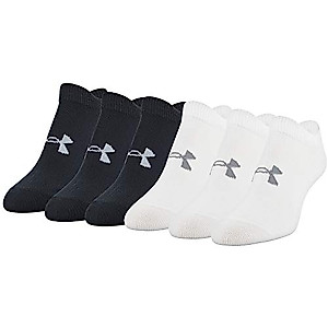 Under Armour Women's Essential 2.0 Lightweight No Show Socks, 6-Pairs, White/Black, Medium