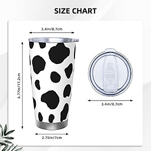 Black And White Cow Pattern 20oz Tumbler Stainless Steel Vacuum Insulated Coffee Travel Mug, Durable Insulated Coffee Travel Mug with Splash-Proof Lid Metal Straw and Brush Thermal Cup for Outdoor