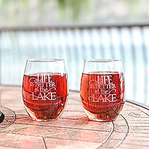 Life is Better at the Lake, Lake House Decor, Set of Two 20oz Etched Wine Glasses
