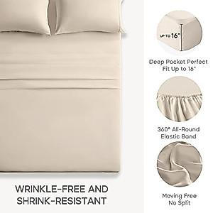Sonive Full Bed Sheets Set Beige 1800 Super Soft Brushed Microfiber 4 Pieces Bedding Sheets & Pillowcases with Fitted Sheet, Deep Pockets Easy Care
