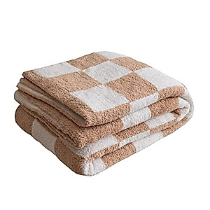 MH MYLUNE HOME Ultra-Soft Checkered Blanket Microfiber Checkerboard Blanket Reversible, Plaid Cozy Fuzzy Chessboard Throw Blanket Plush for Bed Couch Sofa (Khaki, 51"x63")