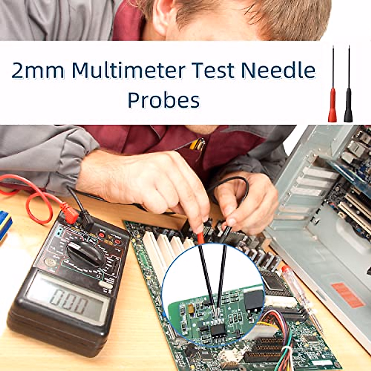 4 Pack 2mm Extended Needle Test Probes, 600V/10A Non-Destructive Multimeter Test Probe for Fluke Leads tl71 tl75