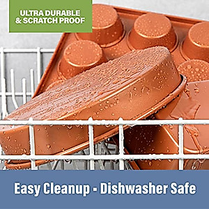 6 Piece Non-Stick Bakeware Set Includes Baking Pans, Cookie Sheet, Loaf Pan, Muffin Tin and more with Premier Ti-Cerama Copper Coating 100% PFOA Free,Graphite