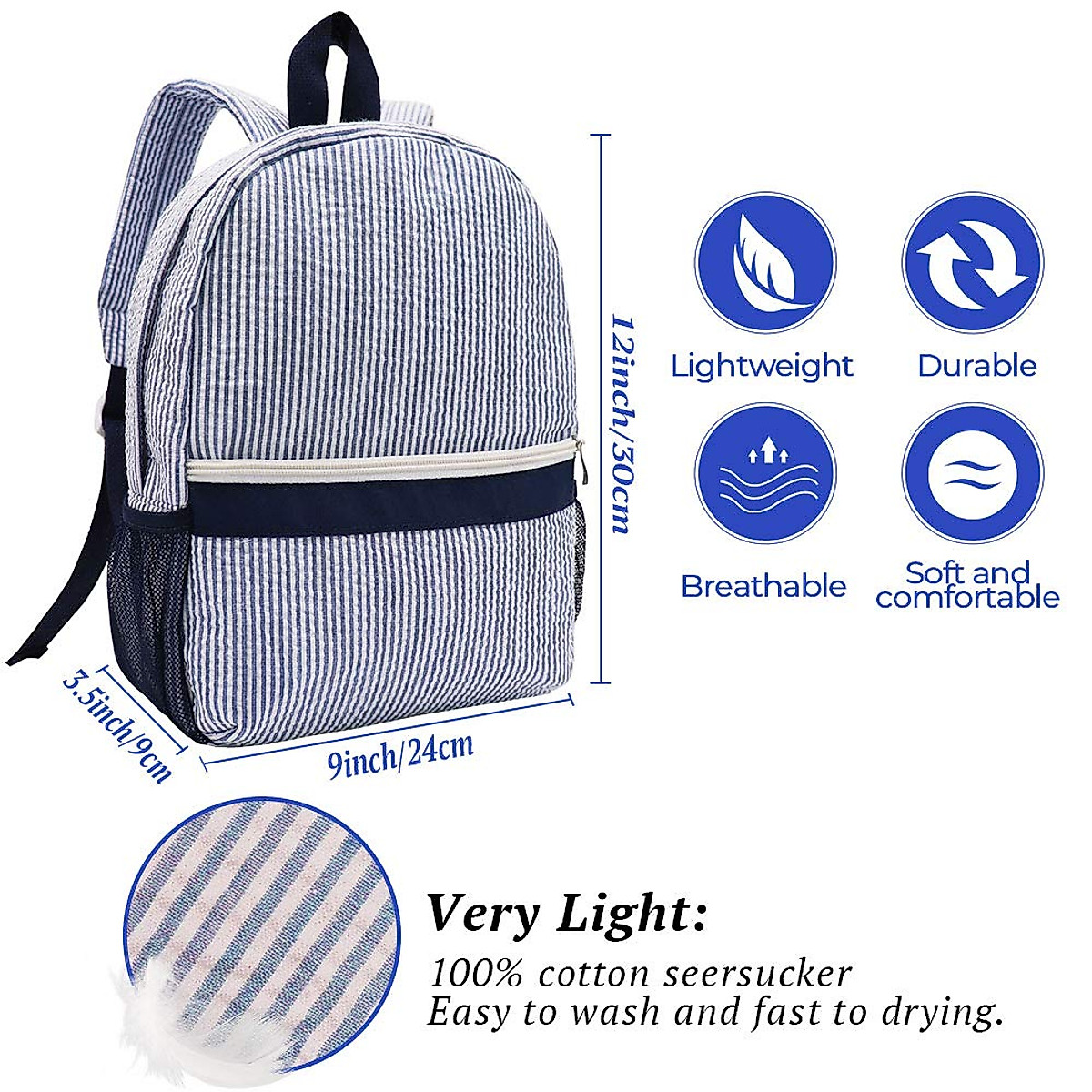 Toddler Backpack, Seersucker Gingham Kids Backpack for Boys and Girls, Preschool Kids Backpack, Lightweight Schoolbag for Child, Small(2-5 years)