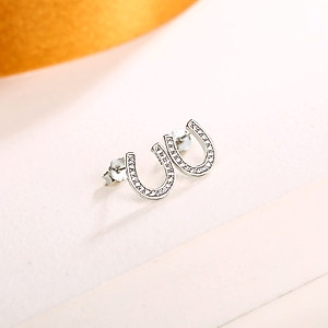 EVER FAITH 925 Sterling Silver Elegant Pave Cubic Zirconia Lucky Horseshoe Stud Earrings Clear