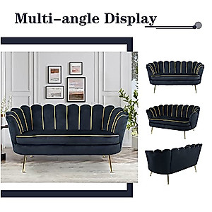 QHITTY Velvet Loveseat, 58'' Velvet Sofa Accent Couch Settee Upholstered Chair, 2 Seater Small Loveseat for Small Spaces, Living Room (Black)