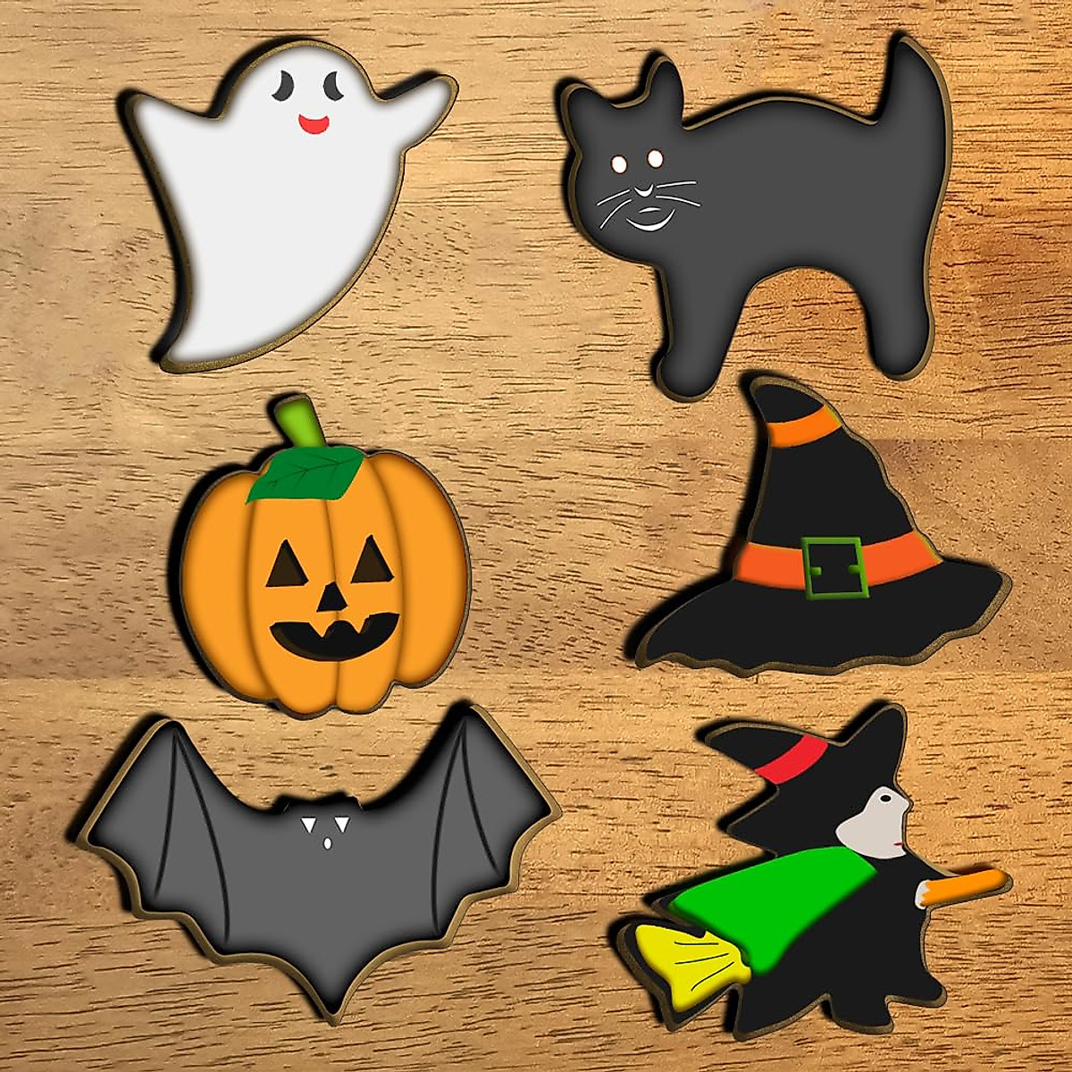 Halloween Cookie Cutters Set - Ghost, Pumpkin, Bat, Cat, Witch, Witch Hat - 6Pcs Halloween Cookie Cutters Large for Halloween Party - Cookie Cutters Halloween Shapes for Holiday Fall Baking
