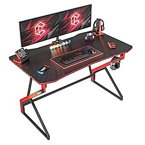 CubiCubi Simple Gaming Desk Z Shaped 40 inch Gamer Workstation, Home Computer Carbon Fiber Surface Gaming Desk PC Table with Headphone Hook