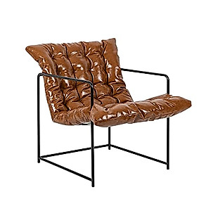 GIA Mid Century Modern Sling Accent Chair for Living Room, Bedroom, and Office, Set of 1, Upholstered in Brown PU Leather with Black Metal Base