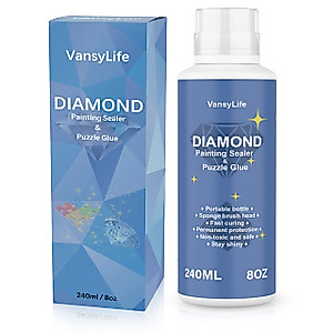 VansyLife 240ML Diamond Painting Sealer with Sponge Head, 5D Diamond Painting Glue and Jigsaw Puzzle Glue for Permanent Hold & Shine Effect (8 OZ)