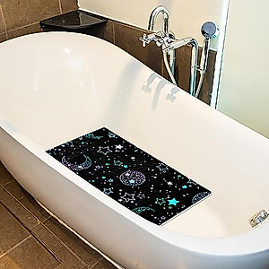 Bath Tub Shower Mat - Anti-Slip PVC Material 15.1x26.8 in, Gentle Cushioning Quick Drying Suction Cups Reliable Solution - Pattern with Moon and Stars Non-Slip Floor Mat