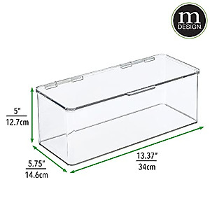 mDesign Plastic Stackable Tall Storage Bin Container Box with Hinged Lid for Kids Room, Play Room, Nursery for Organizing Toys, Games, Puzzles, Craft and School Supplies - 8 Pack - Clear