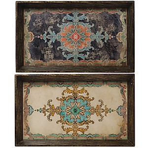 Rustic Chic by A&B Home Set of 2 Painted Wooden Serving Trays, Multi